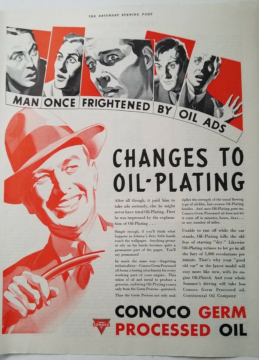 1937 Conoco germ processed oil Continental company vintage original ad ...