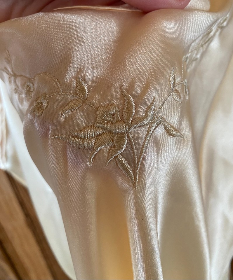 Vintage 80s 90s Angelique Satin Embroidered Butter Yellow Slip Dress ...
