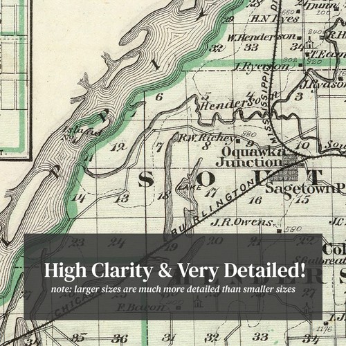 Old Map of Henderson County, IL 1876 - Vintage Illinois Art | eBay