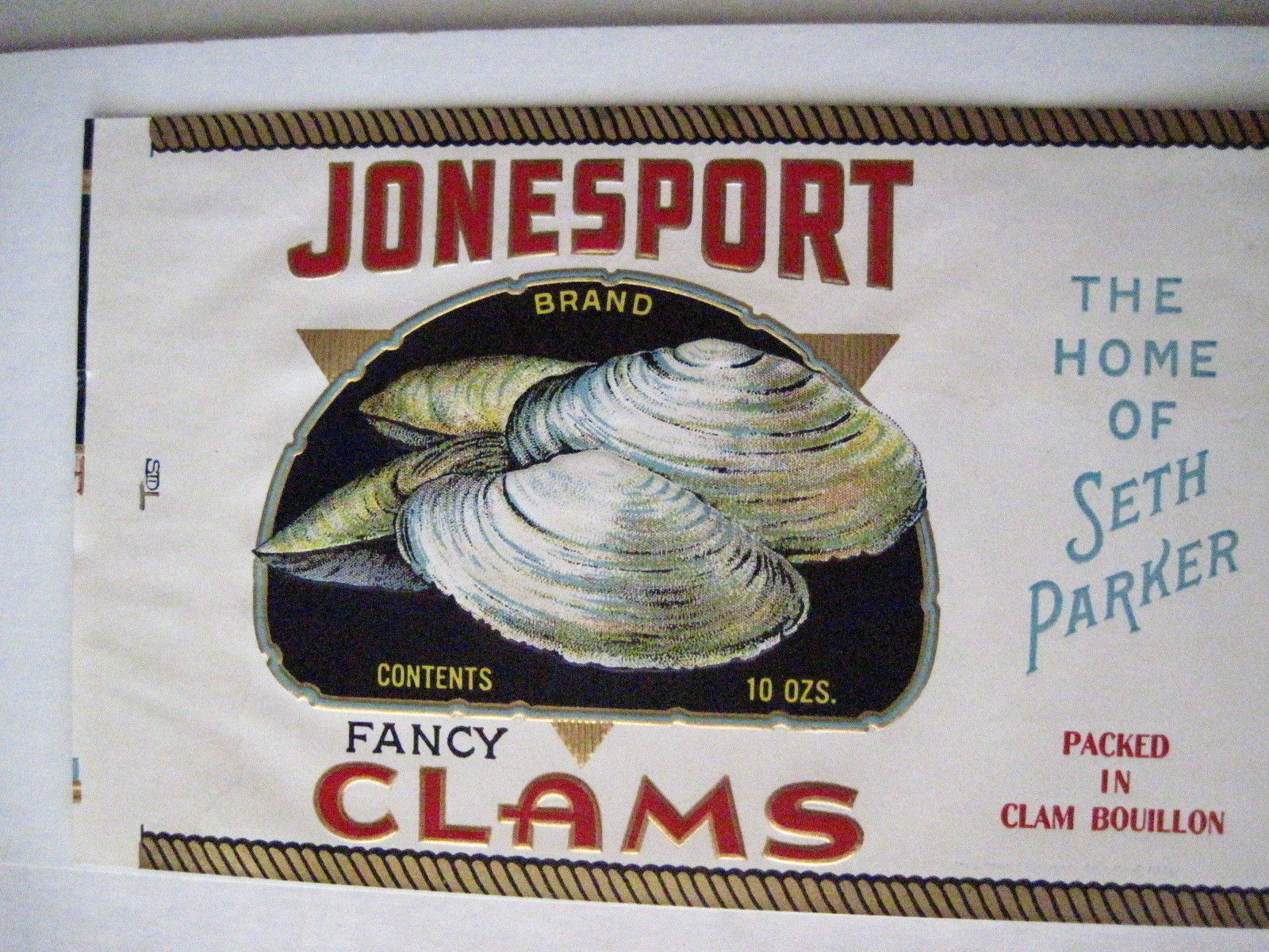Vintage Advertising Strip Label for Jonesport Fancy Clams w/ Lighthouse ...