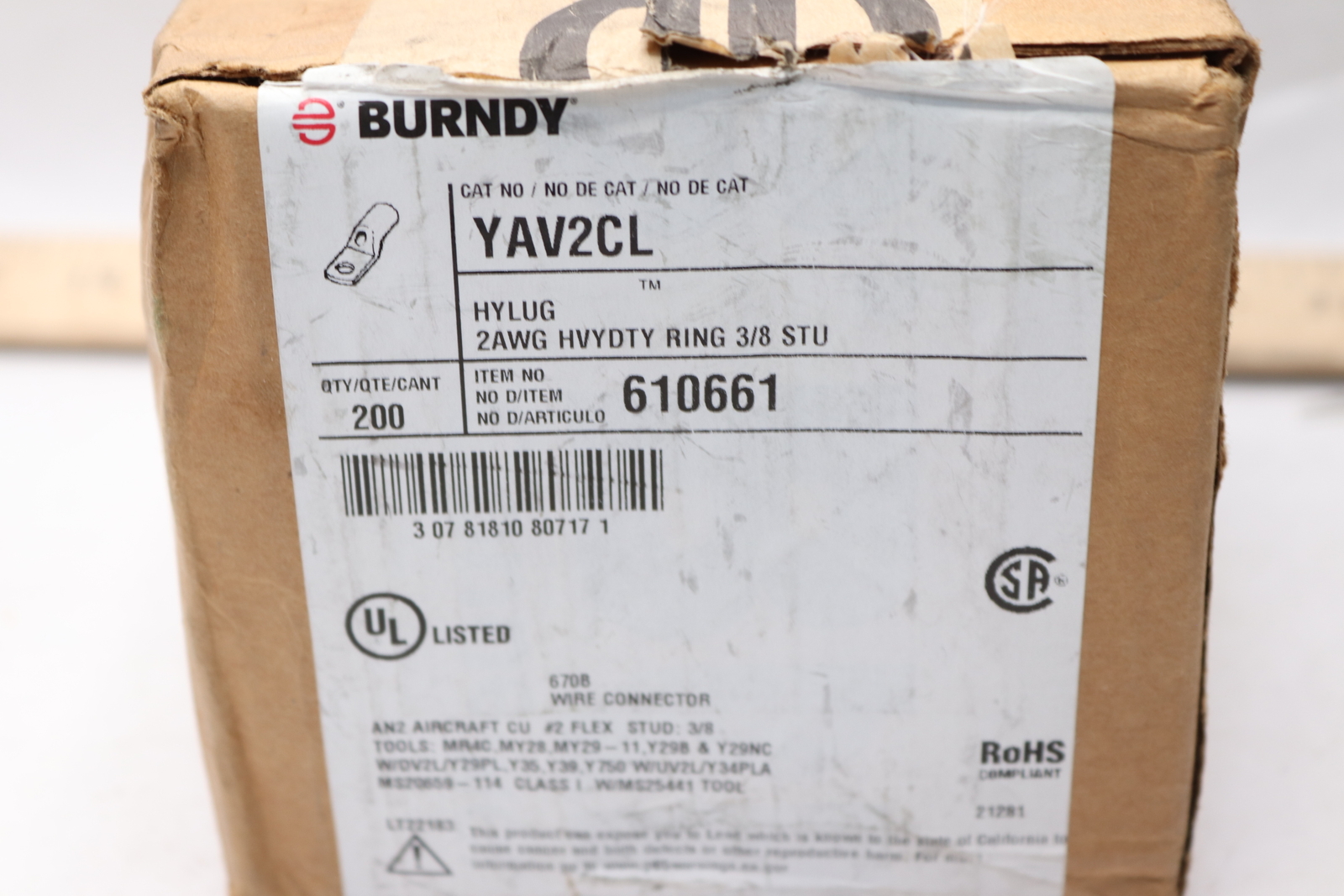 (200-Pk) Burndy 2-Hole Compression Lug 2 AWG 3/8" Stud YAV2CL | eBay