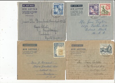 Four 1940s-1960s Malta air letters to England, Canada, US with ...