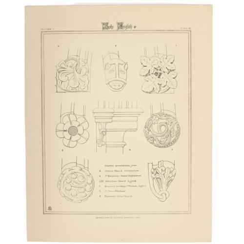 1903 ARCHITECTURE PRINT Gothic Medieval CHURCH DRIPSTONE TERMINATIONS ...