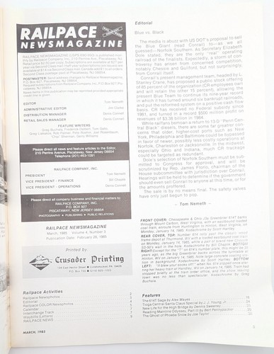 Railpace Newsmagazine March 1985 Vintage Rail Magazine Vo 4 No 3 614T ...