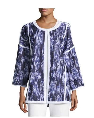 Misook Blue Multi White Trim Print Knit Jacket S, L, XL (Runs Large) | eBay