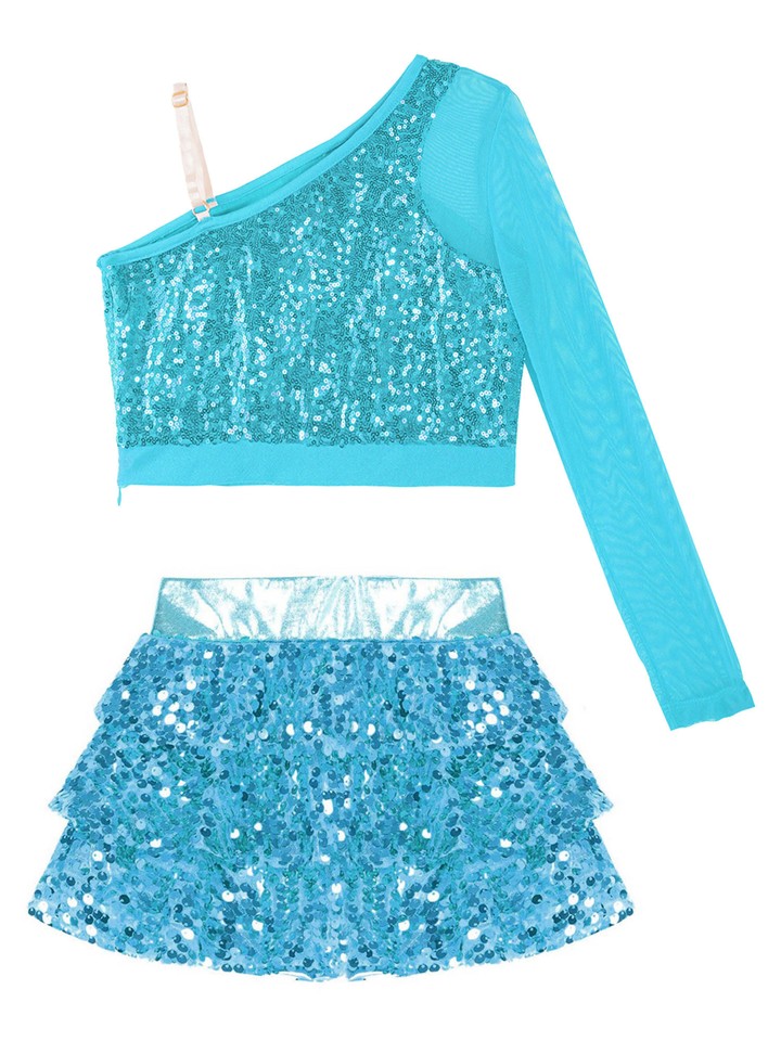 Girls Hip Hop Jazz Dance Clothes Set 2-Piece Sparkle Crop Tops with ...