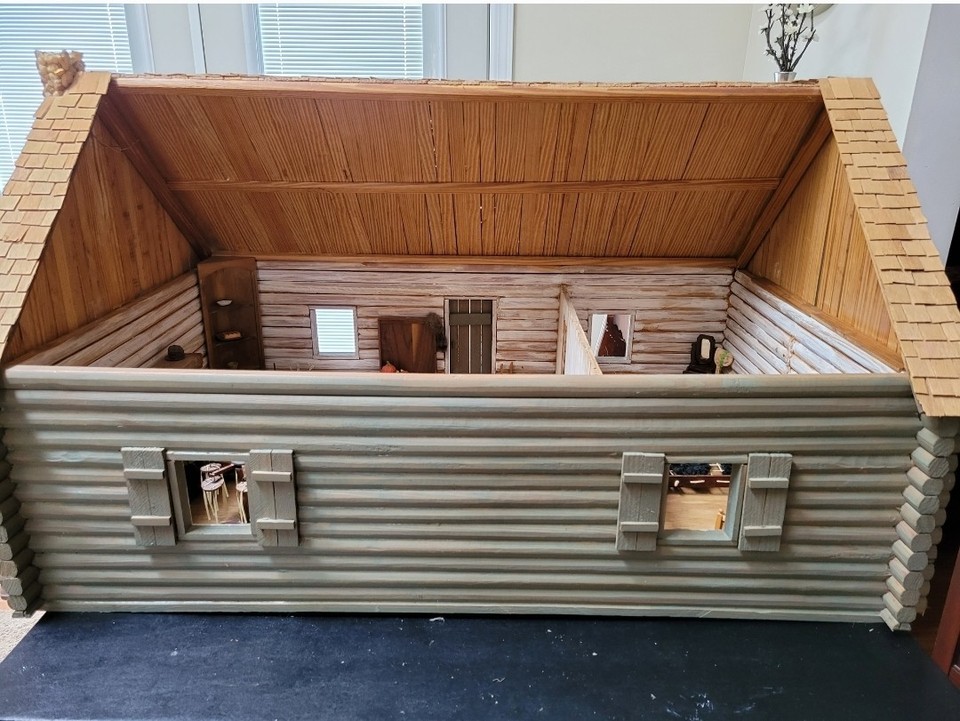Vintage One of a Kind Log Cabin Dollhouse Fully Furnished | eBay