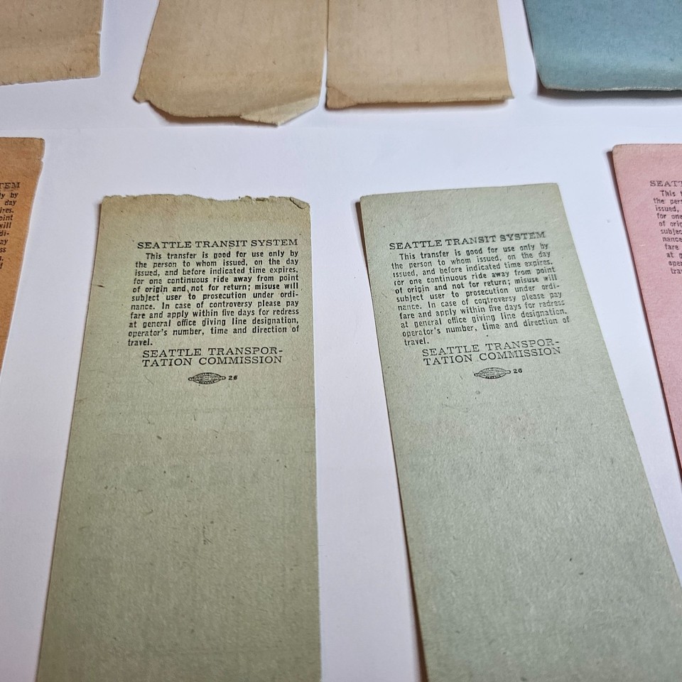 1950s SEATTLE TRANSIT SYSTEM TICKET CARD LOT BUS TROLLEY DRIVER MOTOR ...