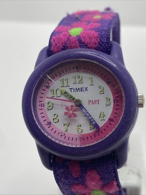 Timex Girls Flower Watch Purple Band Works New Battery Stretch Band ...