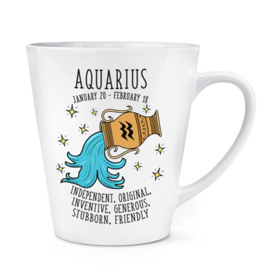 Aquarius Horoscope 12oz Latte Mug Cup - Astrology Star Sign Zodiac ...