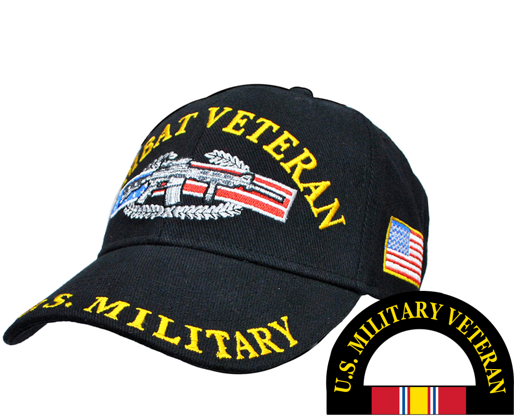 US COMBAT MILITARY VETERAN RIBBON BLACK EMBROIDERED HAT CAP (EE) | eBay
