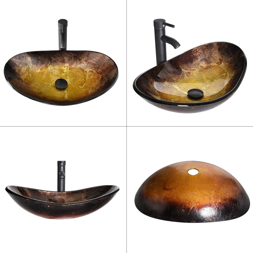 Modern Bathroom Vessel Sink Combo Vanity Basin Bowl Ceramic Glass ...