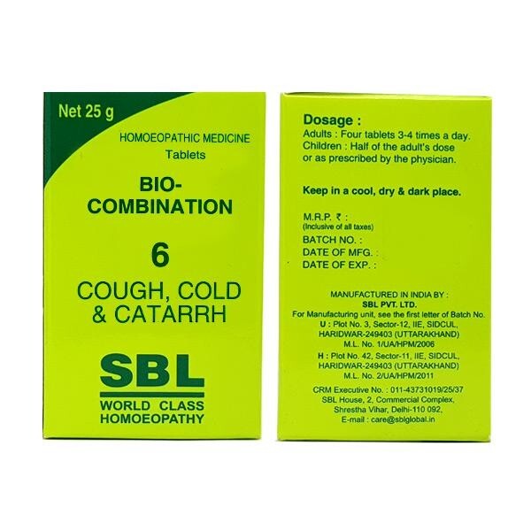 SBL Bio-Combination No. 06 | For Cough & Cold | Tablets | Homeopathy ...