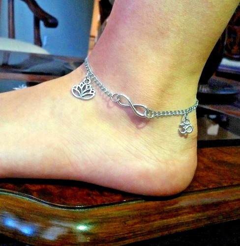 Infinity Lotus Flower 3D Ohm OM Stainless Steel Anklet Chain Bracelet ...