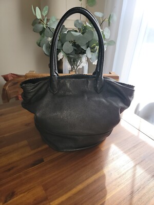Margot New York~ Large Black Leather Bucket Bag Tote | eBay