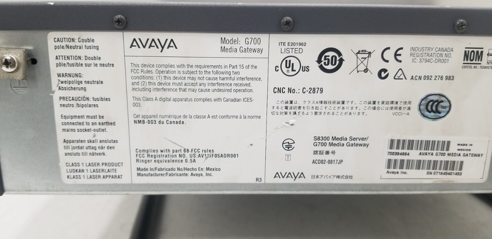 Avaya G700 Media Gateway w/ 1x S8300 /1x MM710B/ 1x MM711 ANALOG Cards ...