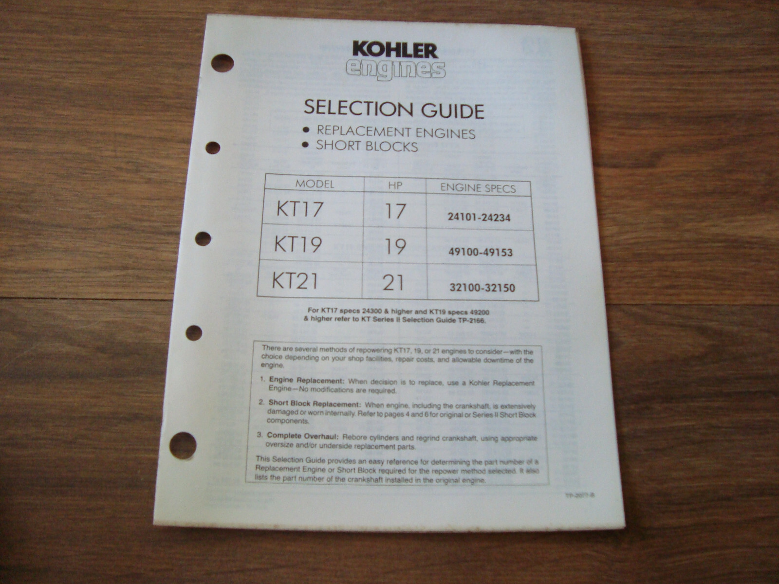 Kohler Engine Selection Guide Model KT17 KT19 KT21 17 19 21 HP PWI | eBay