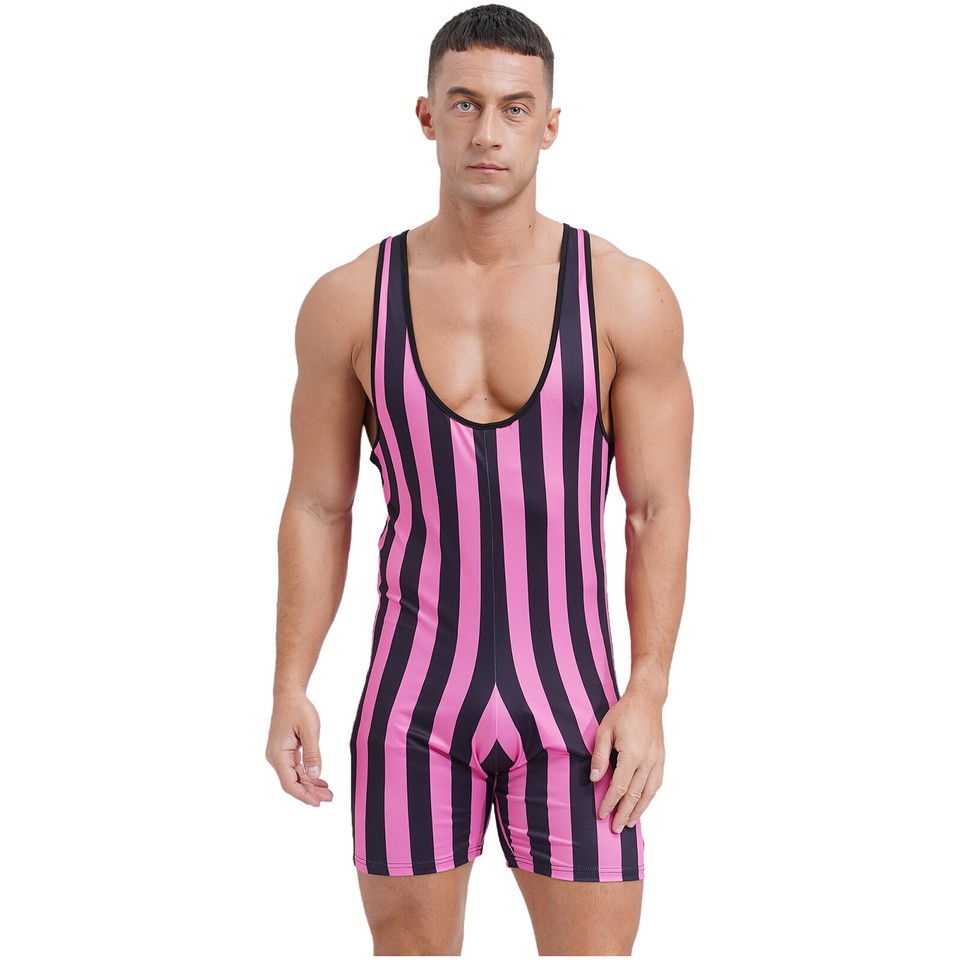 Men's Fitness Wrestling Singlets Striped Rainbow One-piece Bodysuit ...