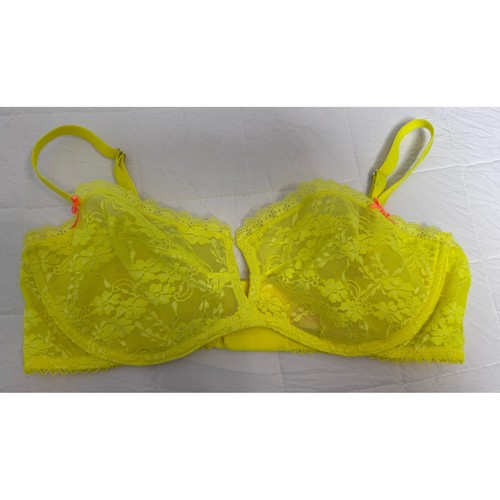 Victoria's Secret 36D Lace Unlined Bra Neon Yellow Push Up Adjustable ...