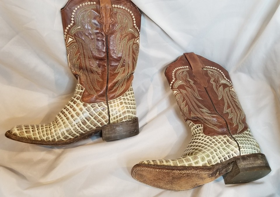Roper Exotic Caiman Crocodile Print Cowboy Boots 7.5 Brown Square Toe ...