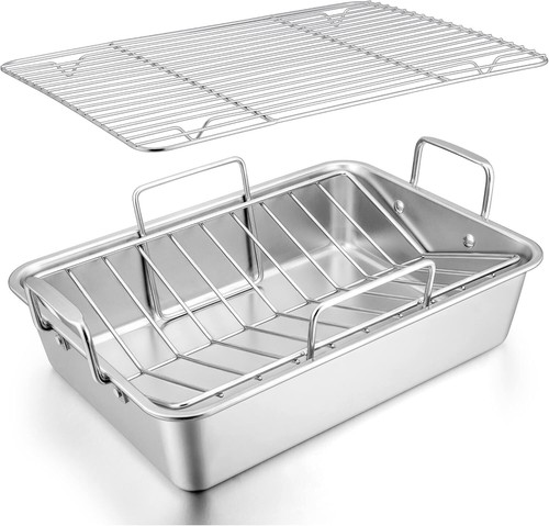 14 Inch Roasting Pan with Rack Stainless Steel Turkey Roaster Pan with ...