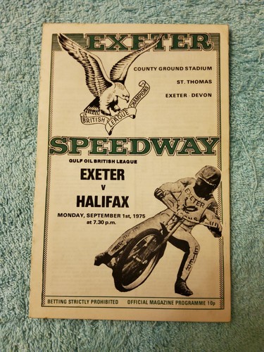 EXETER SPEEDWAY 1975 ORIGINAL PROGRAMME v HALIFAX. Sst SEPTEMBER. 14th ...
