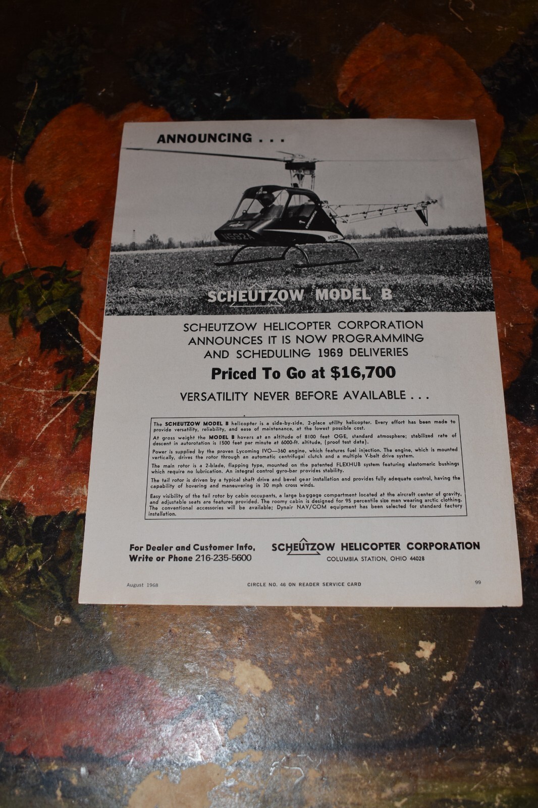 Vintage 1968 Scheutzow Model B Helicopter Print Ad. | eBay