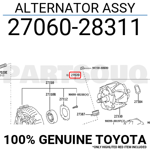 27060-28311 Toyota Alternator ASSY 2706028311 Genuine OEM Part for sale ...