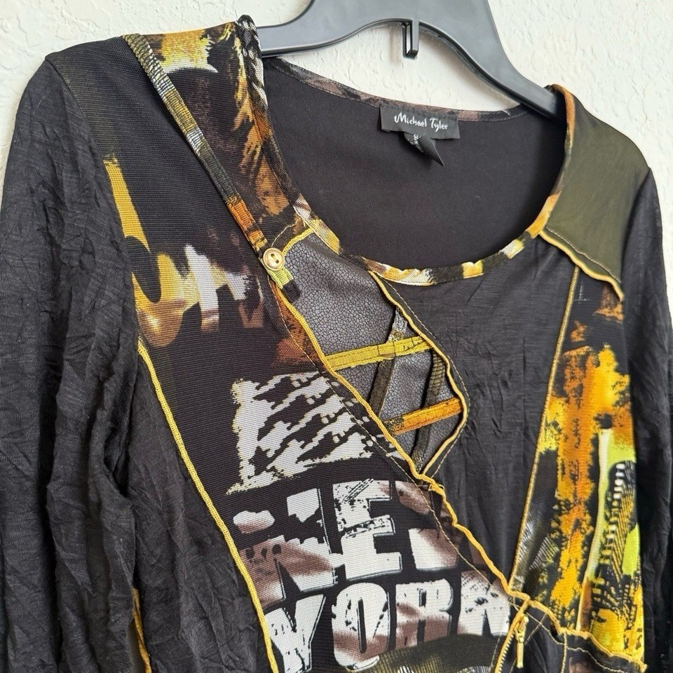 Michael Tyler Patchwork Tunic Top Sz S Urban Grunge Edgy Avant Garde ...