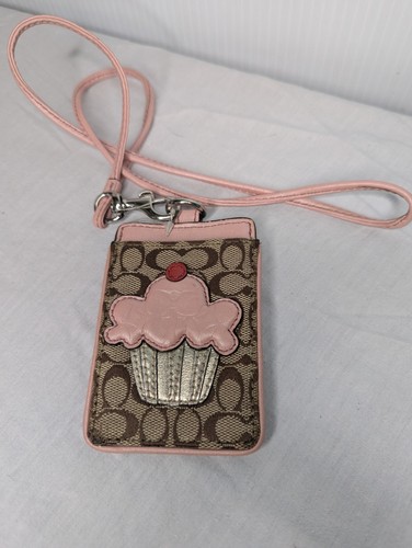Coach Ice Cream Cupcake Lanyard ID Holder Wallet Wristlet Strap Pink ...