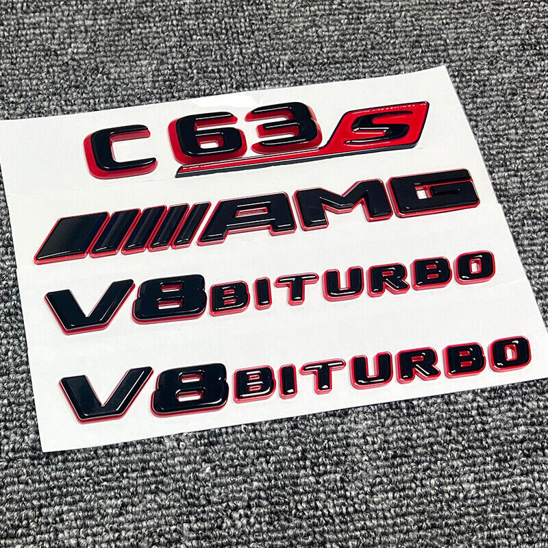 C63S Sedan AMG V8 BITURBO Emblem Gloss Black Badge Combo Set For ...