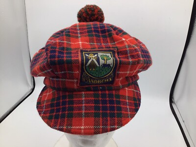 Vintage The Old Course St Andrews Red Plaid Cabbie Hat Flat Cap Golf ...