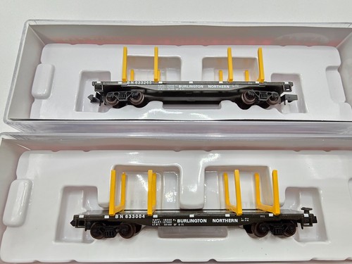 Atlas N Scale Burlington Northern 45' Logging Flat Car 2 Car Set - Diff ...