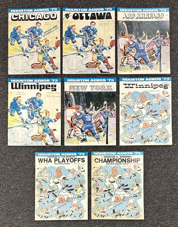 Lot of 8 Diff. 1972-73 Houston Aeros WHA Home Programs incl. 1st Game ...