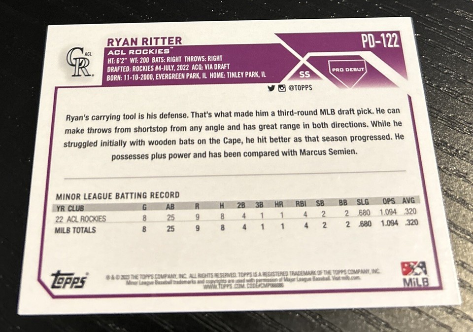 2023 Topps Pro Debut Ryan Ritter #PD-122 | eBay