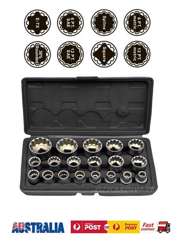 19 Pc 1/2" Drive Universal Spline Socket Multi-Drive Metric SAE,Star ...