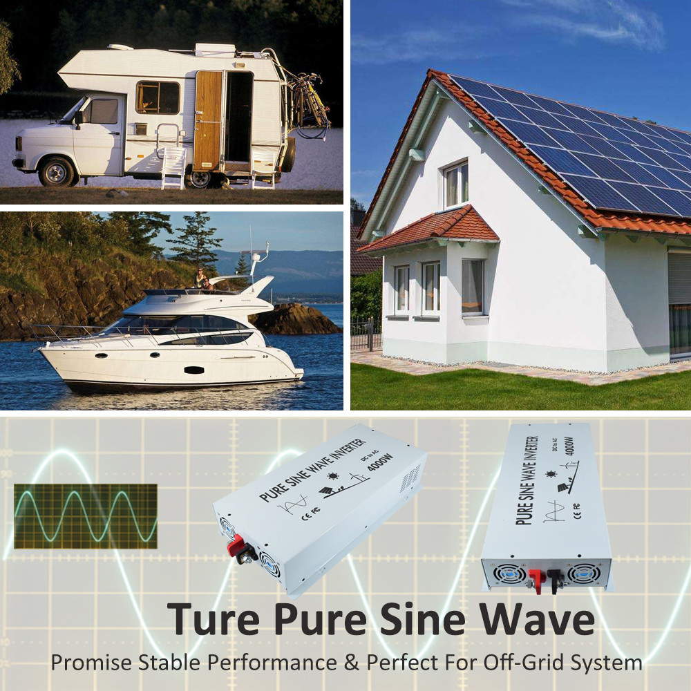 4000 Watt Pure Sine Wave Inverter 12V to 120V Solar Home System Power ...
