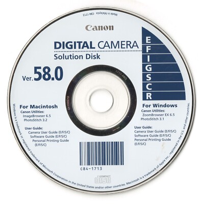 Canon Digital Camera Solution Disk Ver. 58.0 Windows or Mac | eBay