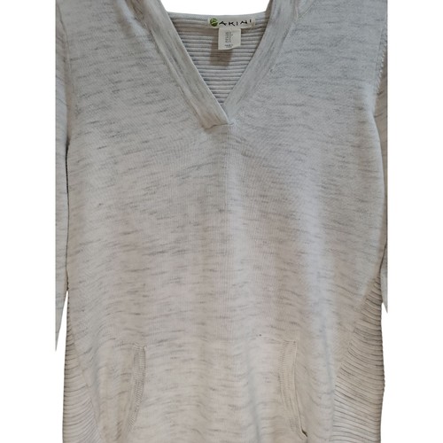 Anthropologie Akini Small Hooded Sweater Tunic Light Gray Thumb Hole ...