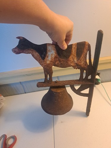 Antique Iron Dinner Bell Rustic Farmhouse Dairy Cow Wall Bracket HEAVY ...