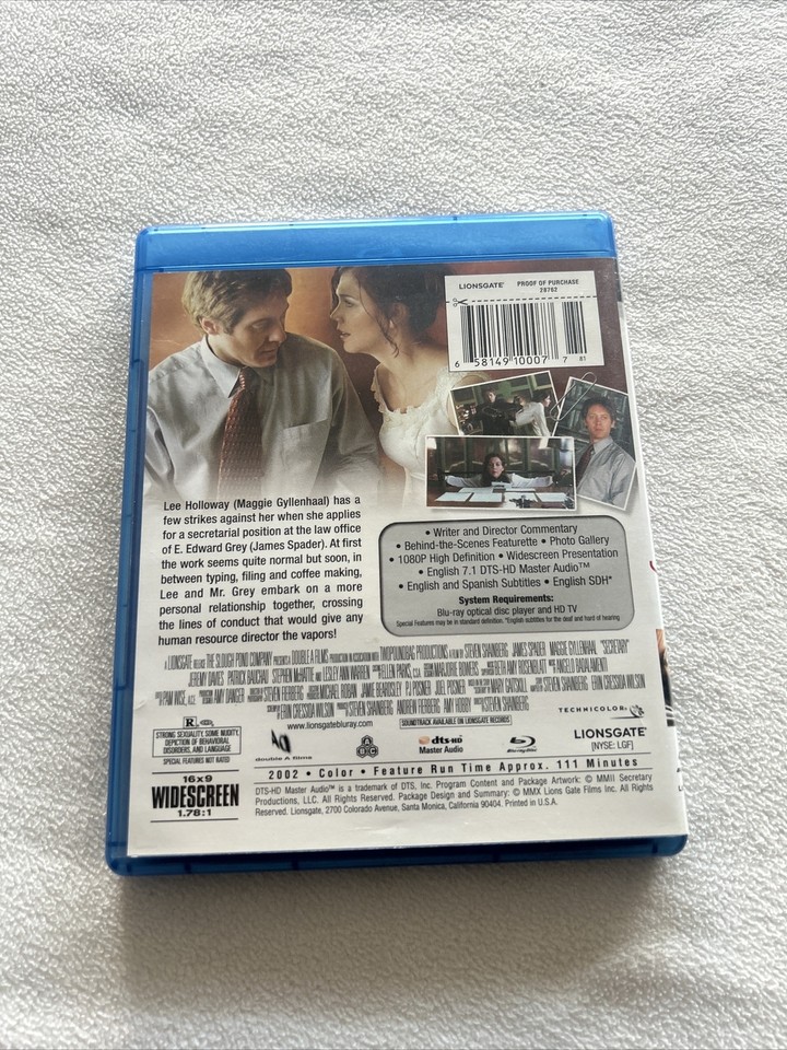 Secretary (Blu-ray, 2002) James Spader, Maggie Gyllenhaal 658149100077 ...