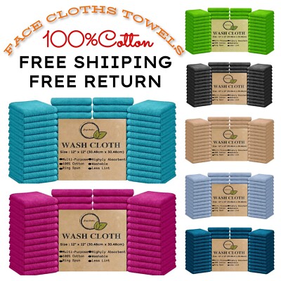 100x Face Towels 100% Egyptian Cotton Super Soft Flannels Face Hand ...