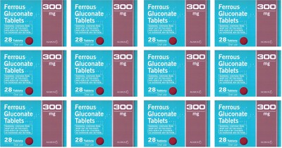 12 x FERROUS GLUCONATE 300mg Iron Tablets (28 per pack) **GENERIC ...