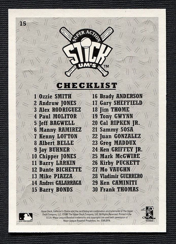 1997 Collector's Choice Stick'Ums #15 Barry Bonds | eBay