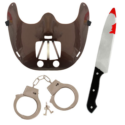 MENS HANNIBAL LECTER FANCY DRESS COSTUME MASK HANDCUFFS PROP HALLOWEEN ...