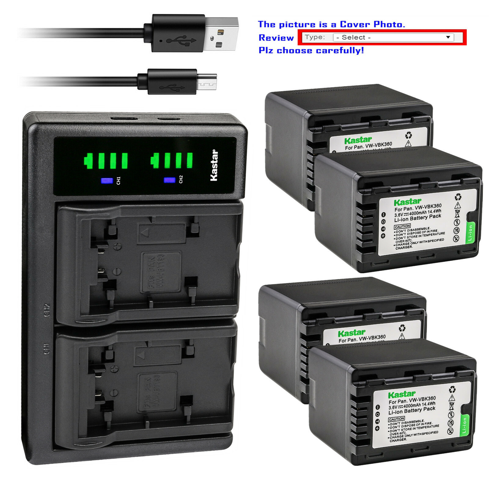 Kastar Battery LTD2 USB Charger for Panasonic VW-VBK360 SDR-T55 SDR ...