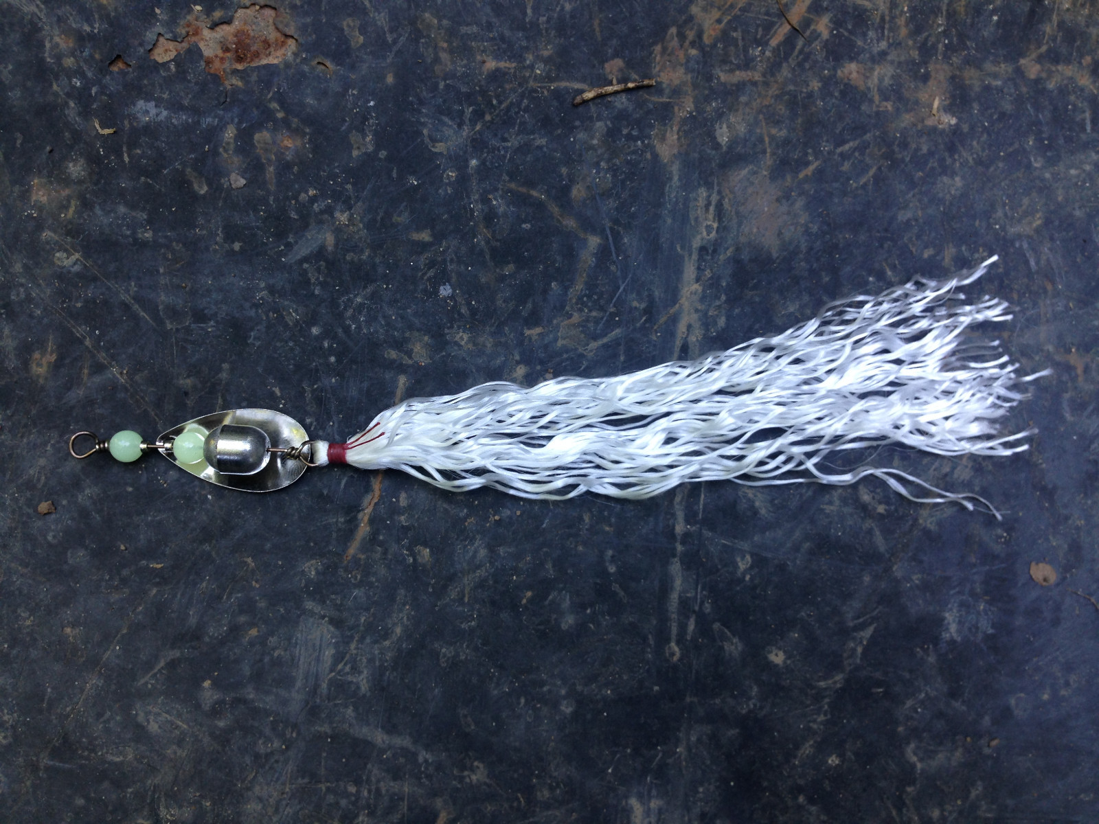 Gar Catcher Rope Lure - spinner blade - glow in the dark beads steel ...