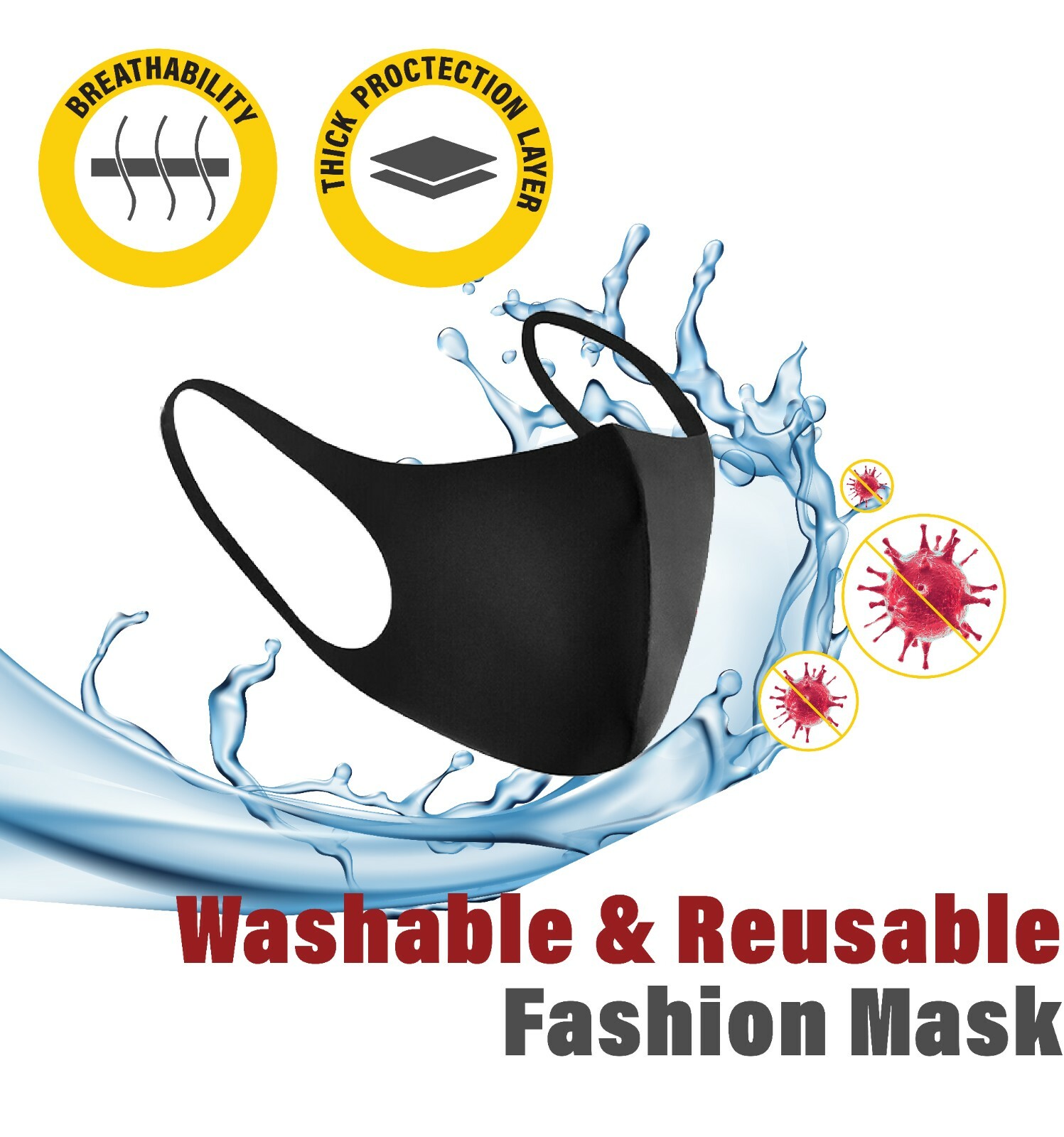 Black Fashion Mask Washable Reusable USA FREE SHIP 10, 20, 40 PCS | eBay