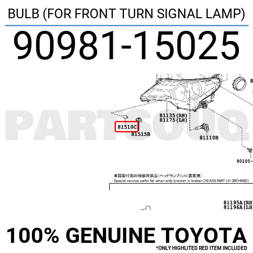 9098115025 Genuine Toyota BULB (FOR FRONT TURN SIGNAL LAMP) 90981-15025 ...
