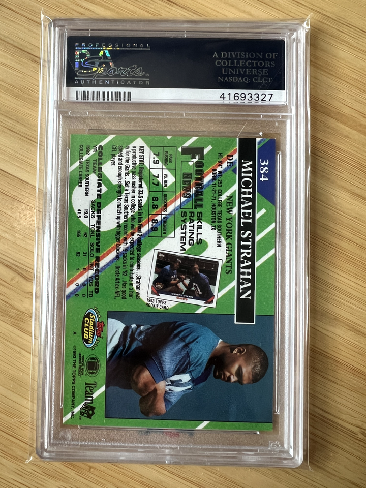 1993 Stadium Club Michael Strahan ROOKIE RC #384 No Draft Pick Logo SSP ...